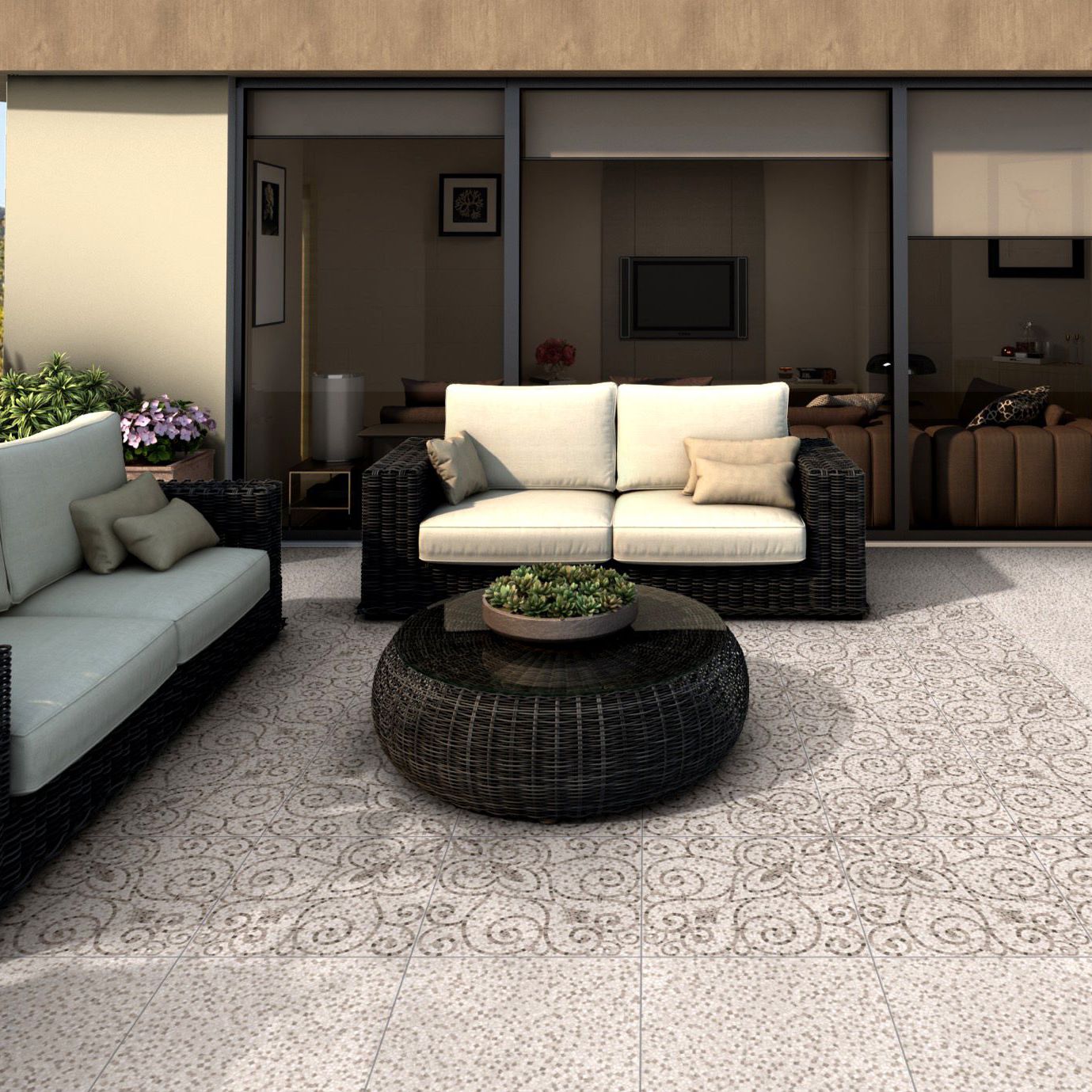 Porcelain stoneware tile - TARRACO - Codicer - outdoor / floor / damask