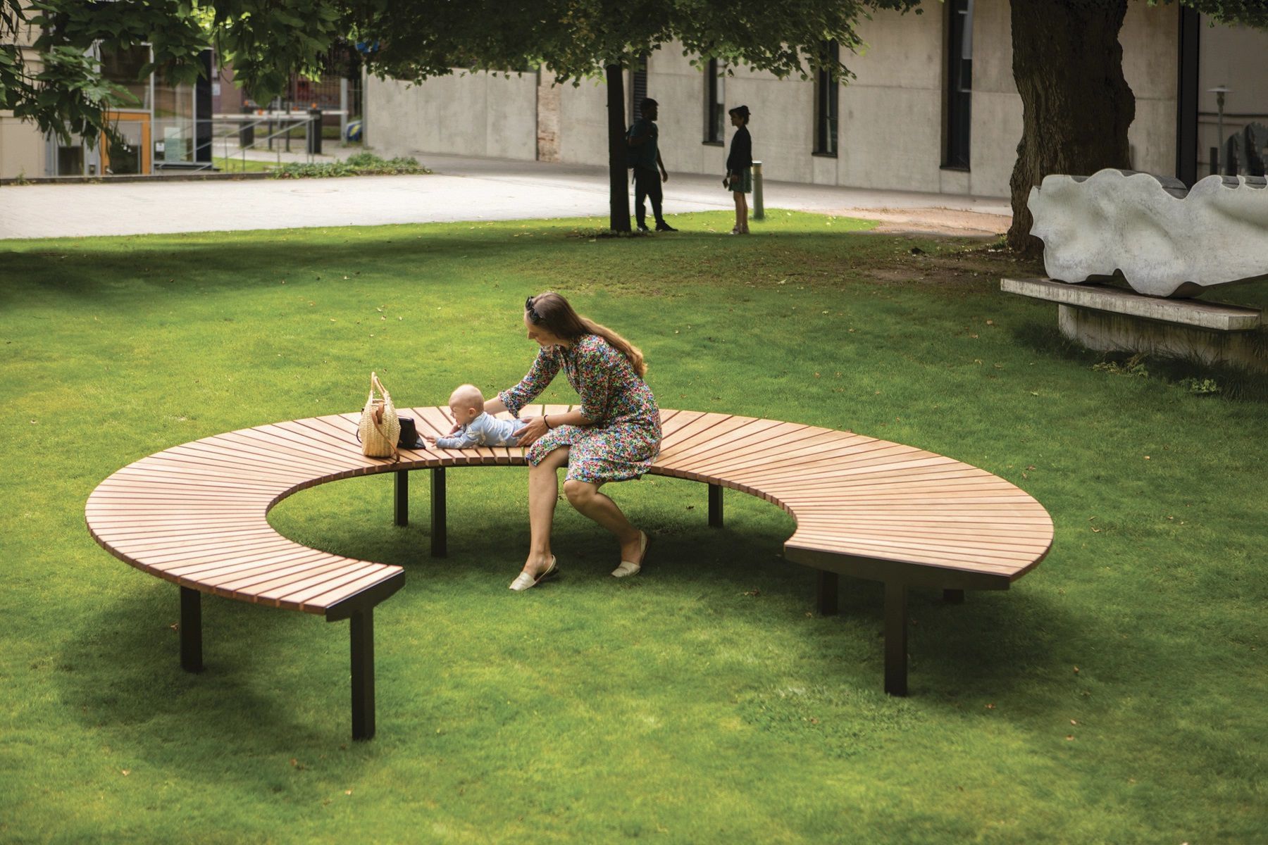 Contemporary public bench - LAGO - mmcité street furniture - hardwood ...