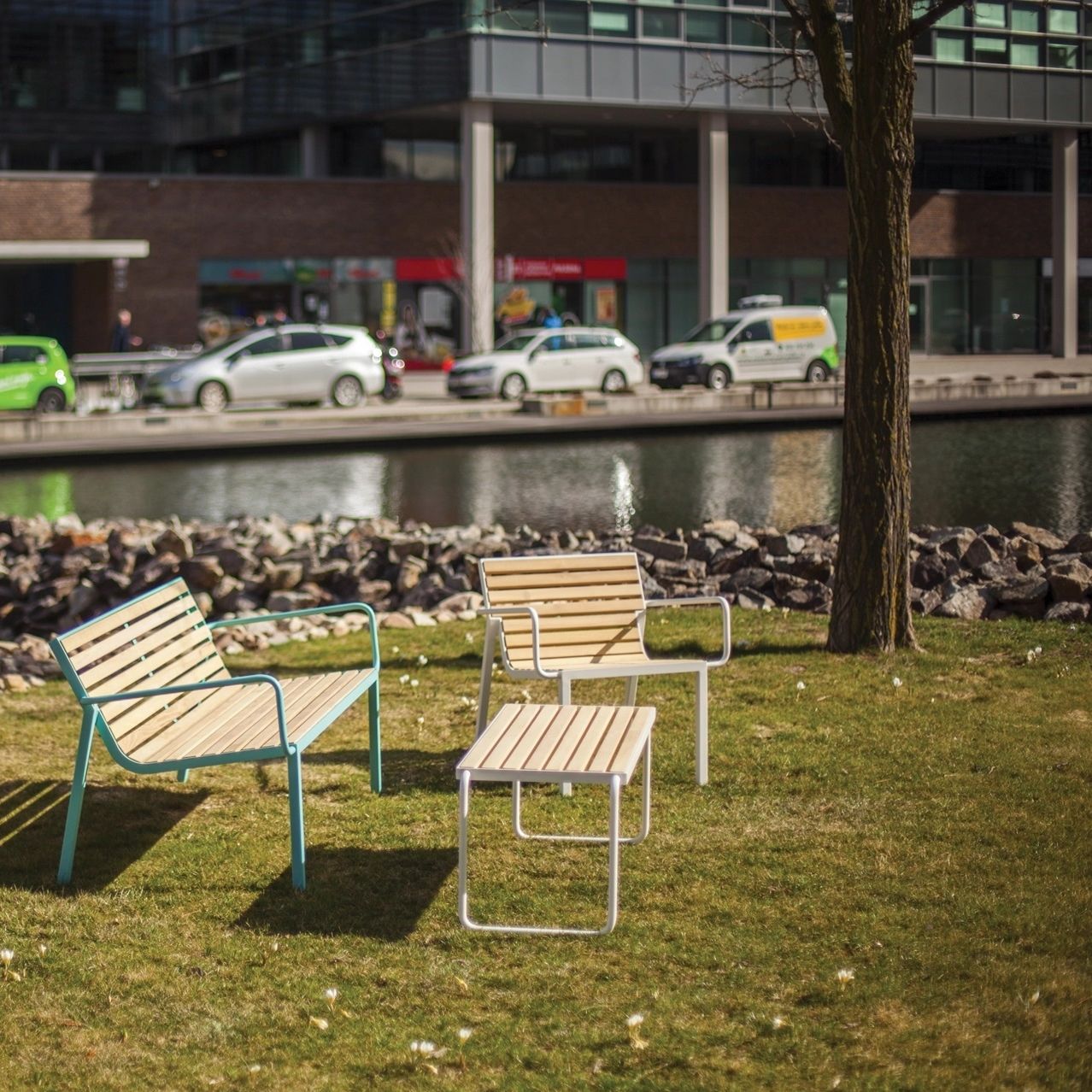 Contemporary coffee table - STACK - mmcité street furniture - hardwood ...