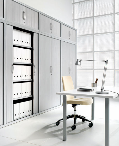 Tall filing cabinet - PV+ - JG Group - metal / tambour door / modular