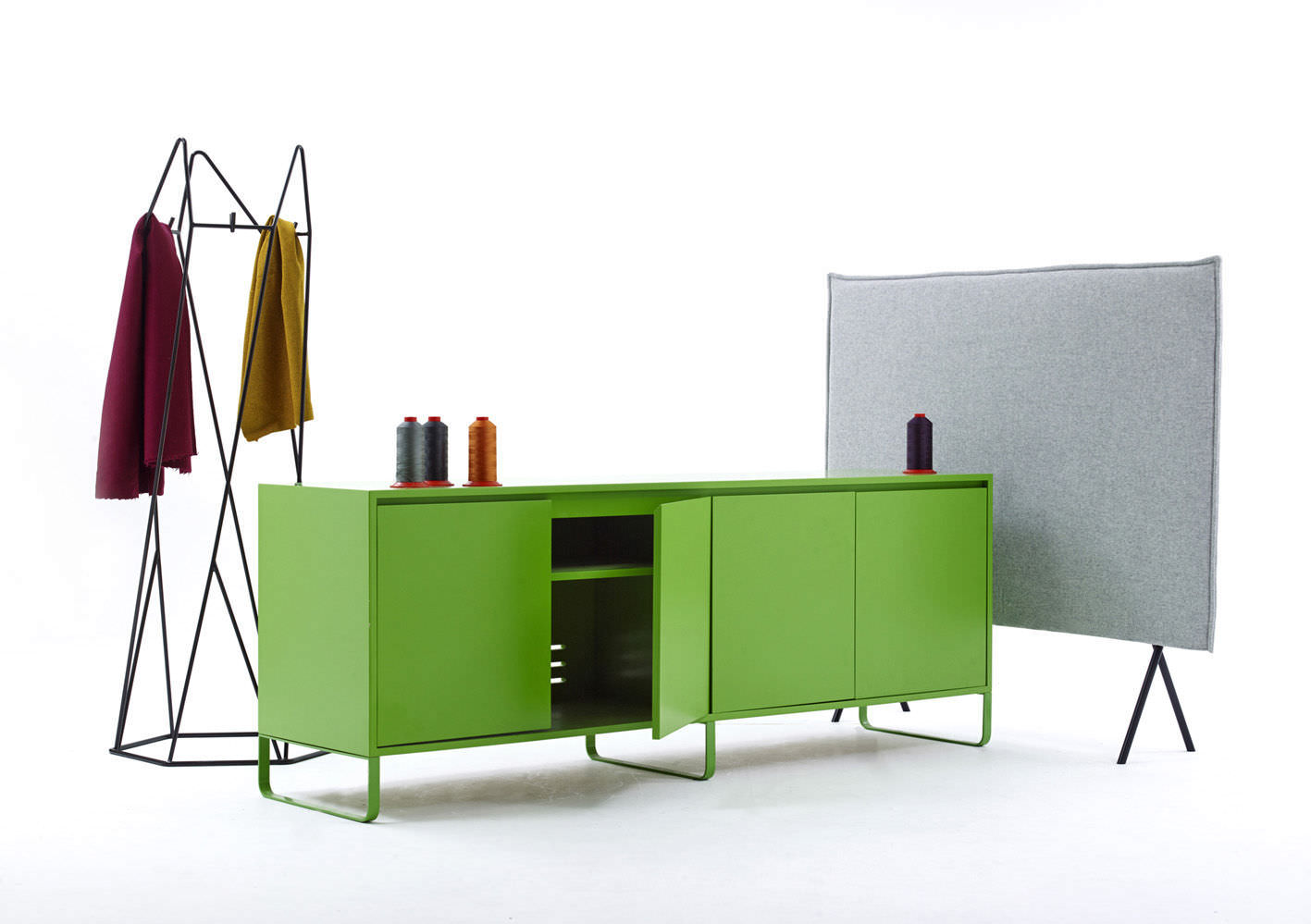 Contemporary sideboard - Naughtone - lacquered wood / steel / lacquered MDF