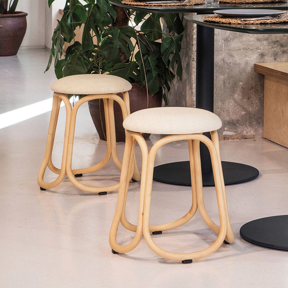 Contemporary stool - GRES - expormim - leather / fabric / rattan base