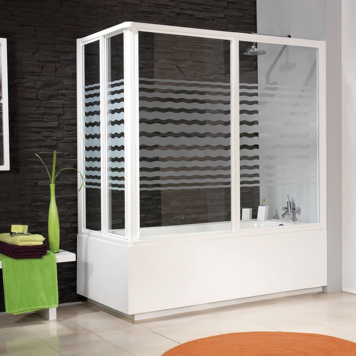 Sliding bath screen - 1051 - HISPABAÑO - tempered glass / acrylic / 4 ...