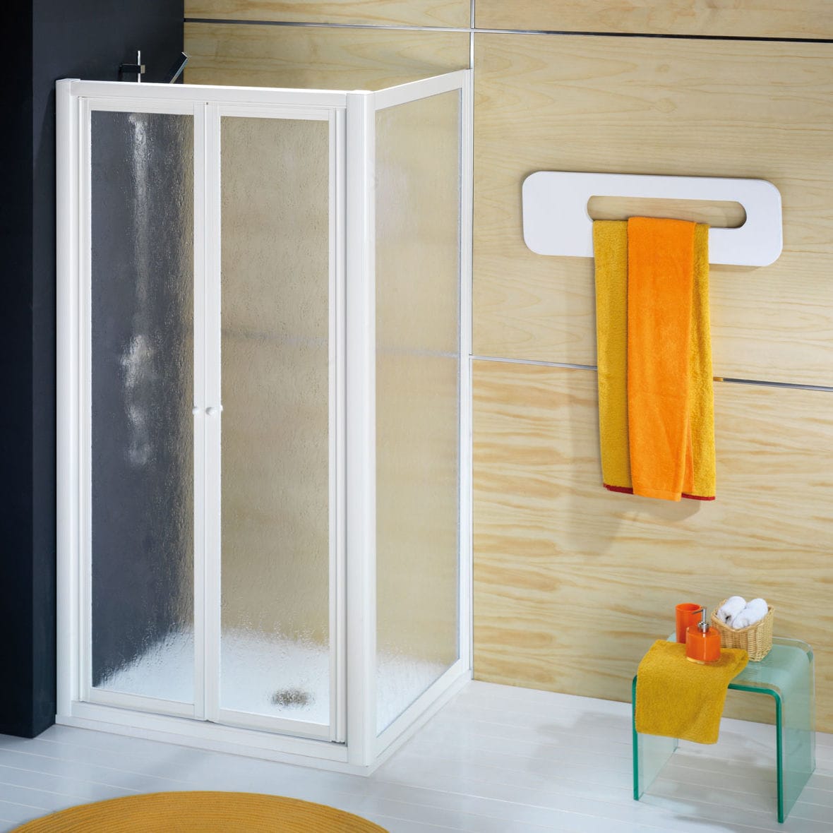 Swing shower screen - 4004 - HISPABAÑO - corner / tempered glass / silk ...