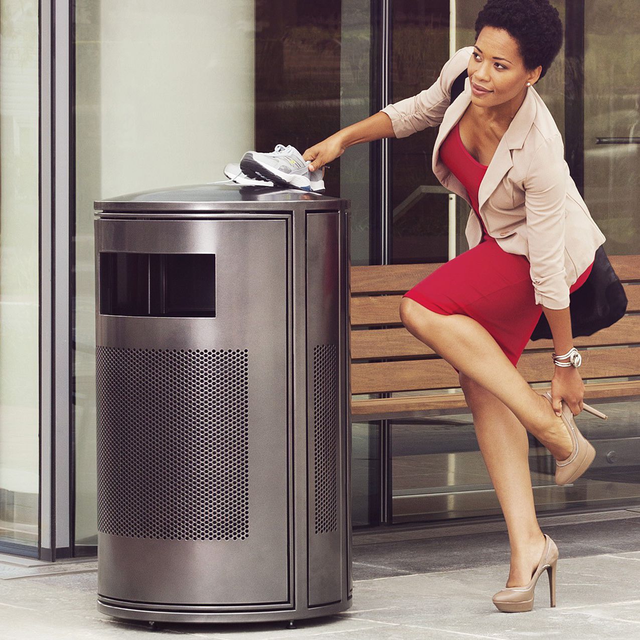 Recycling bin - SAGE - Victor Stanley - public / steel / contemporary