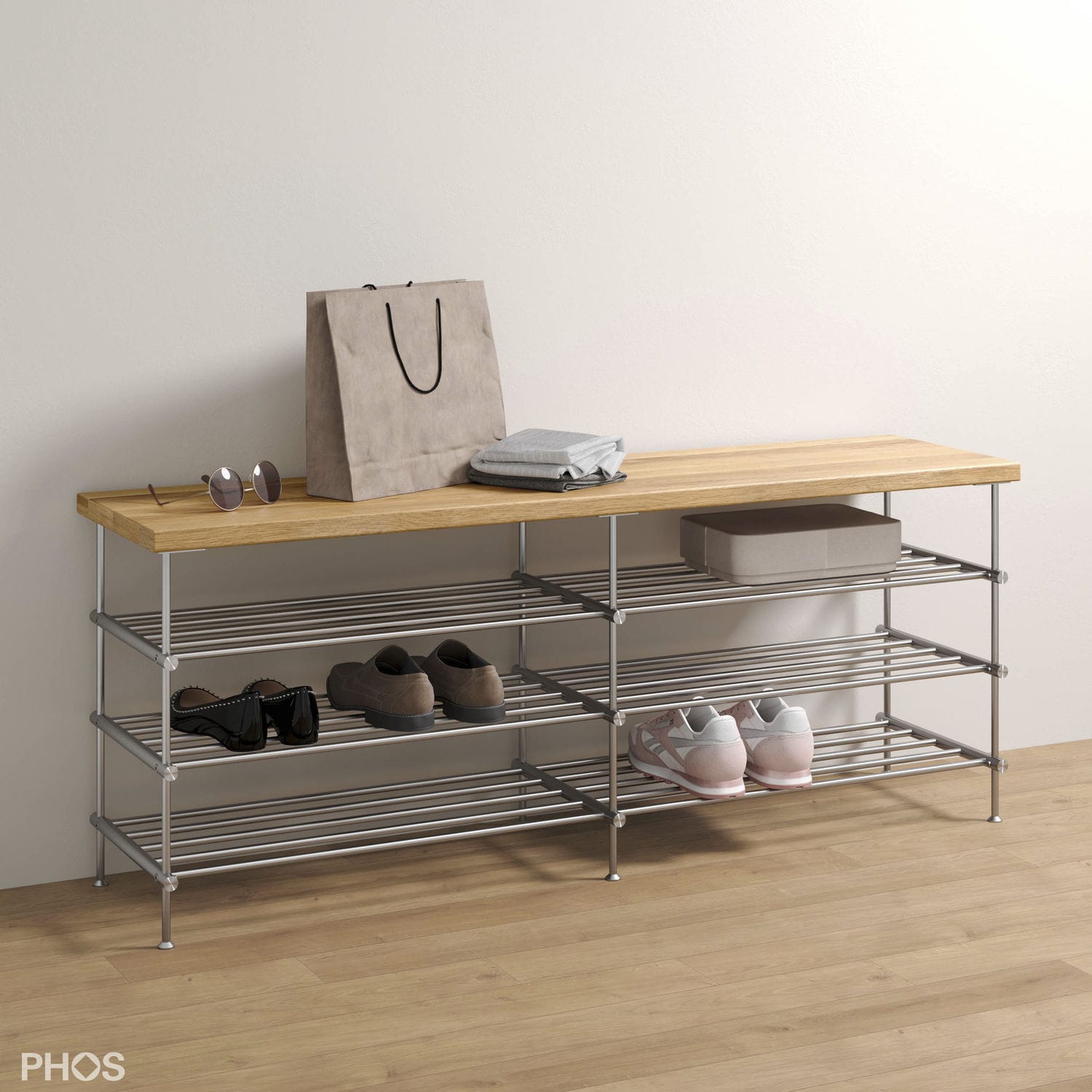 Contemporary shelf - SB1200-3-Eiche - PHOS Design GmbH - oiled wood ...