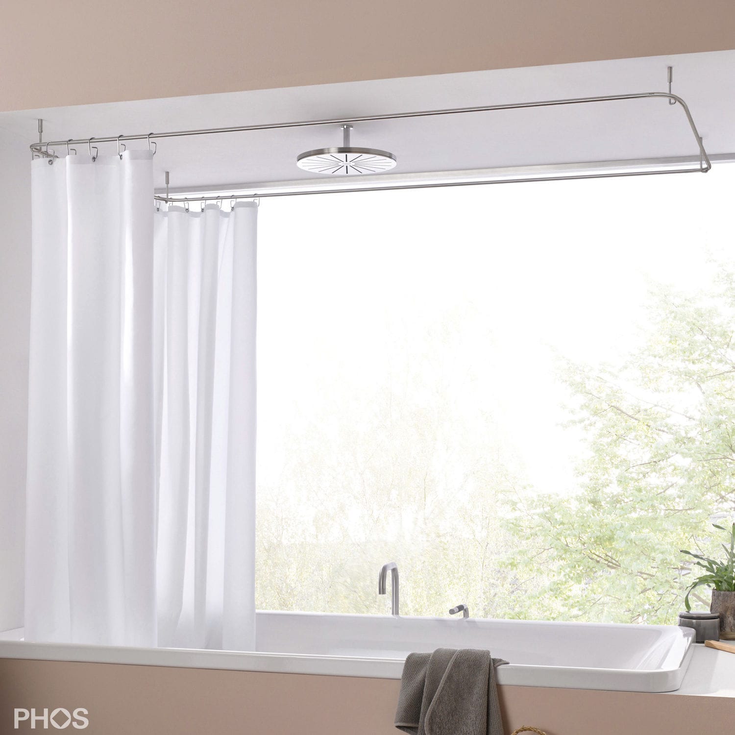 Brushed stainless steel shower curtain bar - DSRE1700-700 - PHOS Design ...