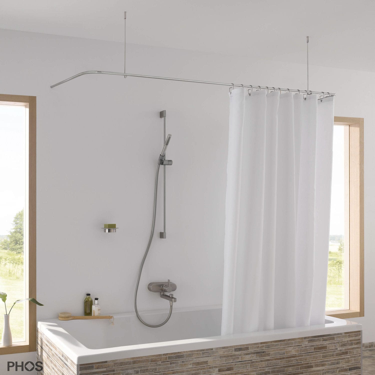 Brushed stainless steel shower curtain bar - DSU1700-750D - PHOS Design ...