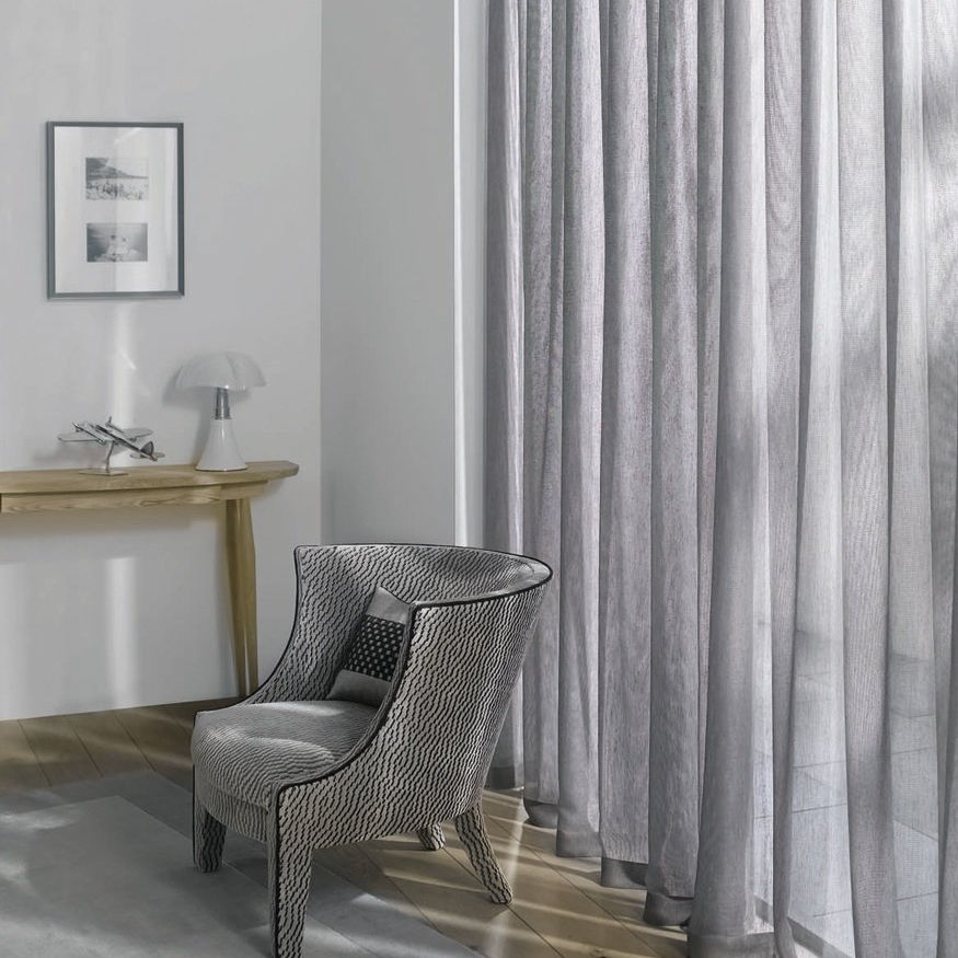 Plain sheer curtain fabric - GILL - Houles - polyester / washable / home