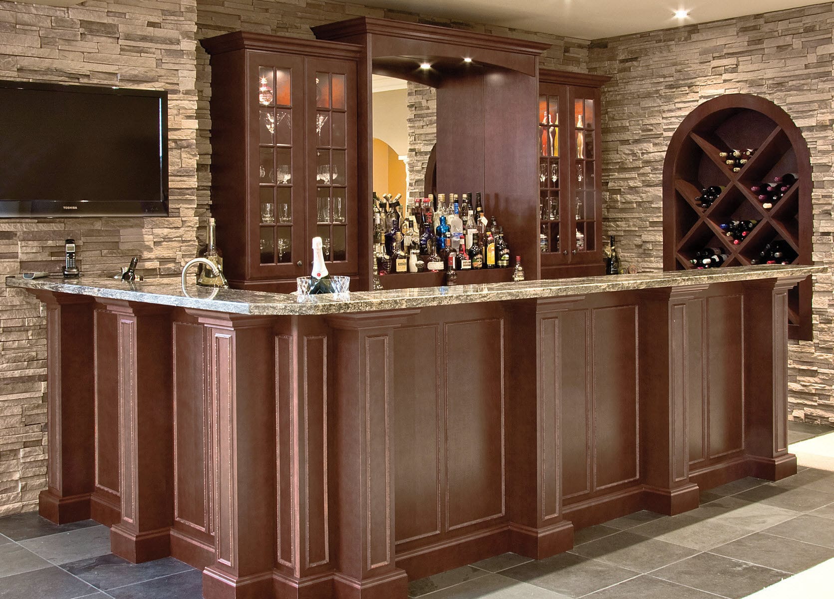 Bar counter - MADISON - AYA kitchens - Pyrex® / maple / L-shaped