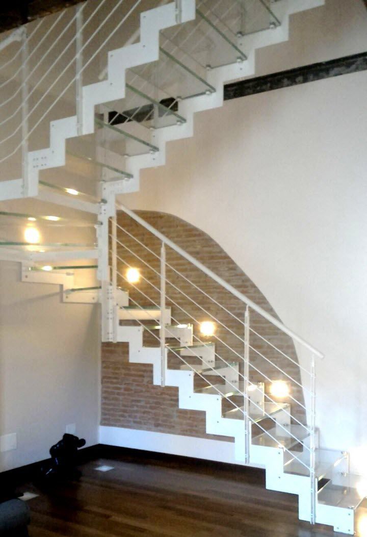 Straight staircase - Link Light - CAST DESIGN - half-turn / glass step ...