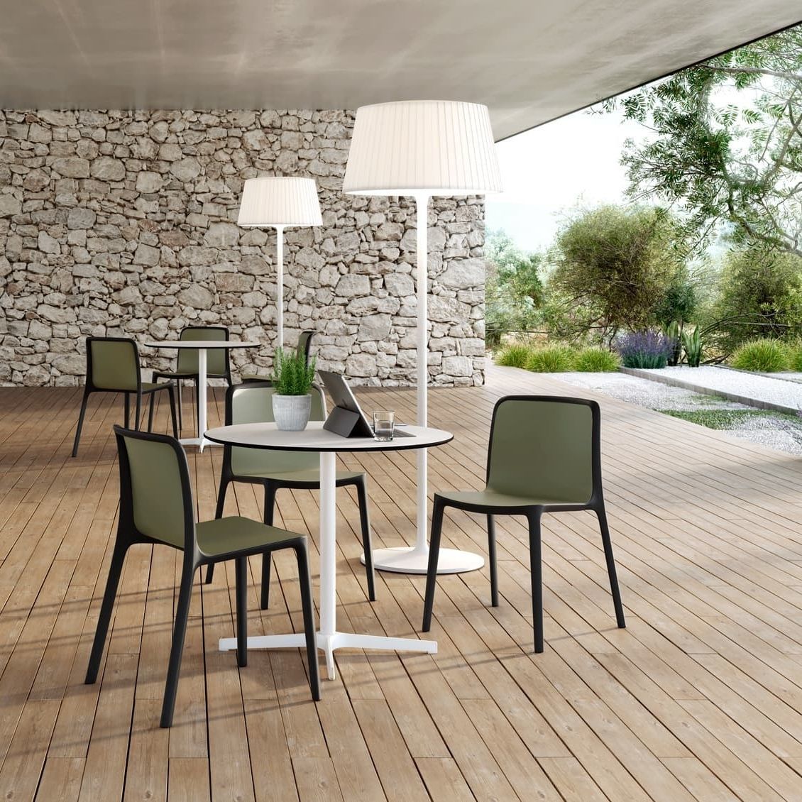 Contemporary table - Forma 5 - melamine / steel base / wooden base