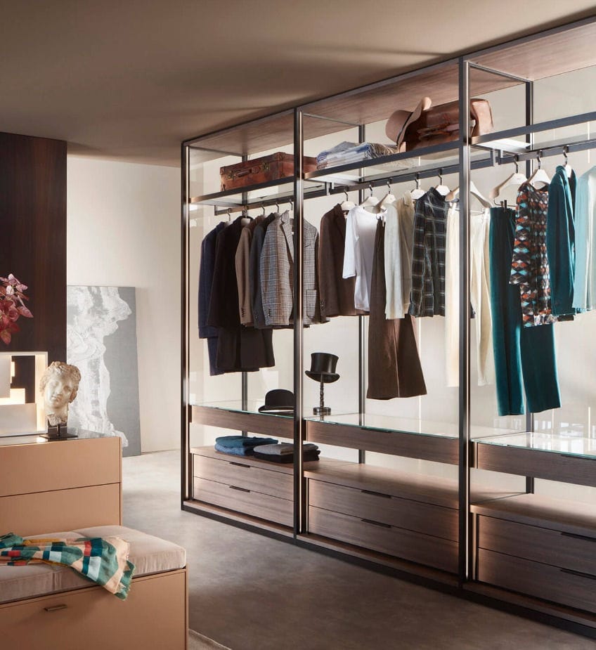 Corner walk-in wardrobe - OPEN - LEMA Home - contemporary / wooden / glass