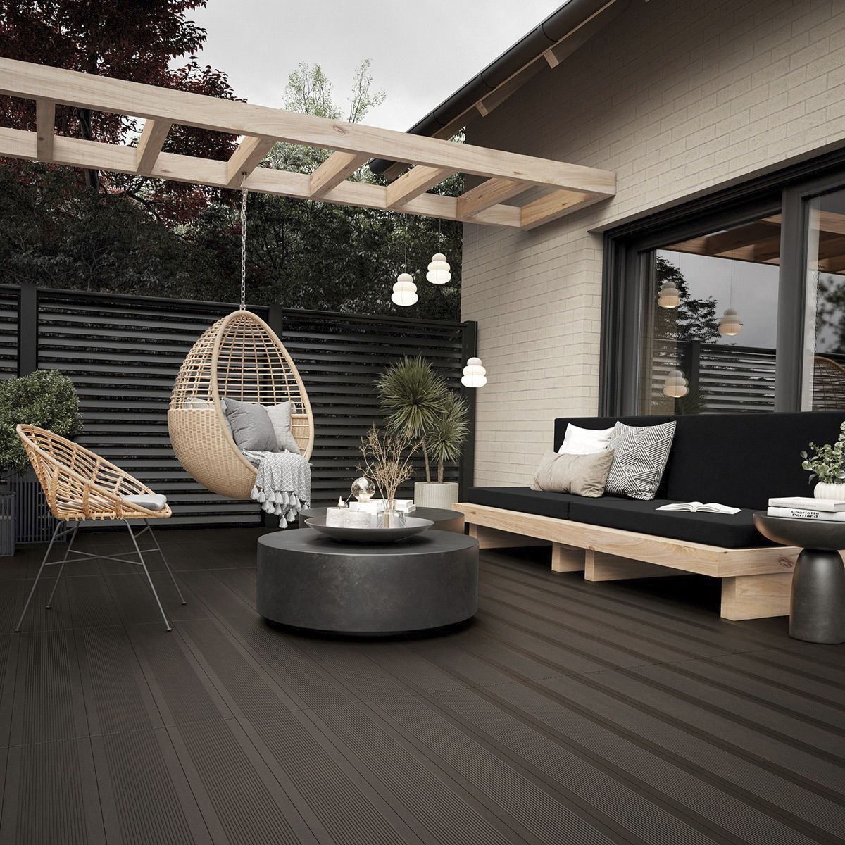 Porcelain deck board - TEK - Recer - gray / brown / wood look