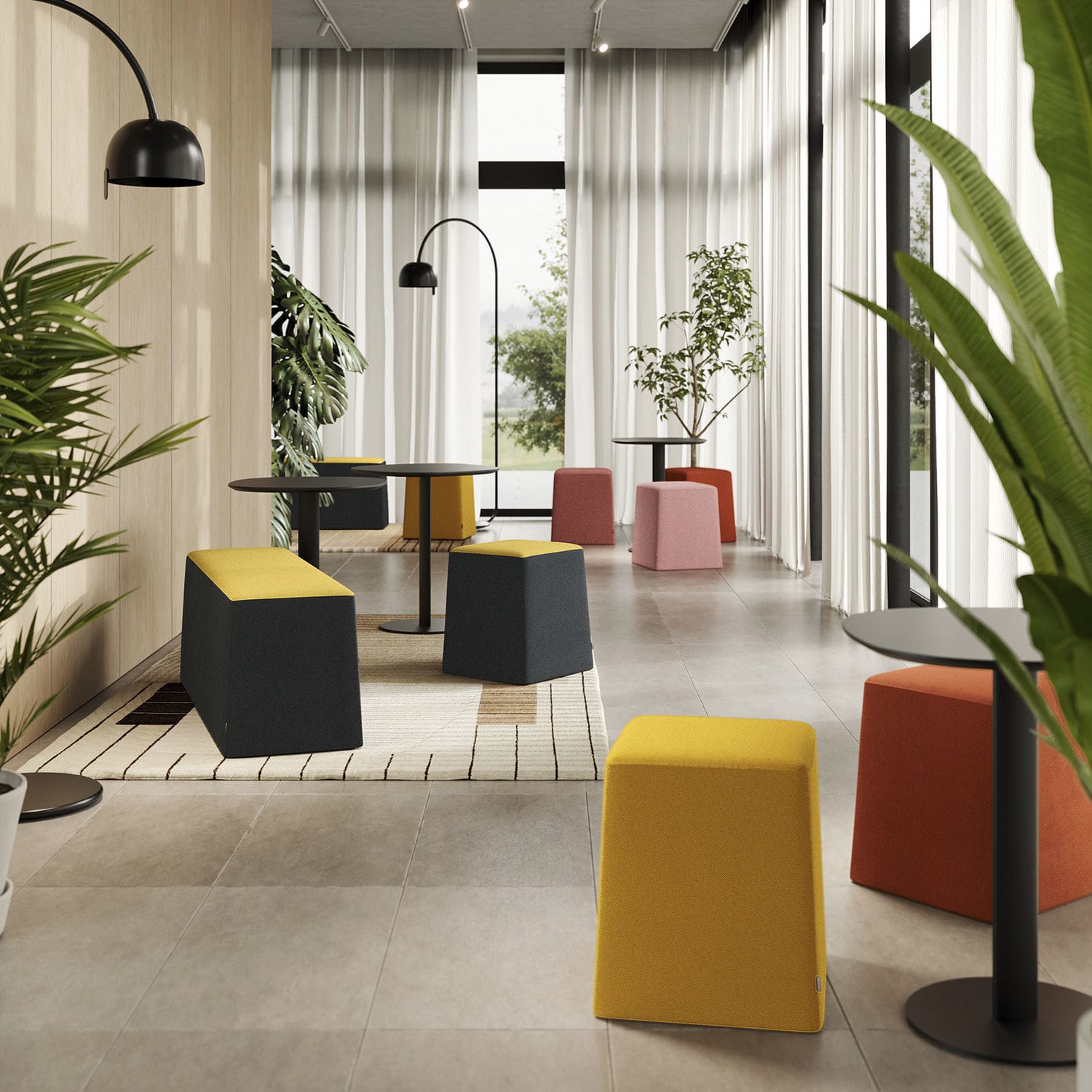 Contemporary pouf - STAND BY - Frezza - fabric / leather / wooden