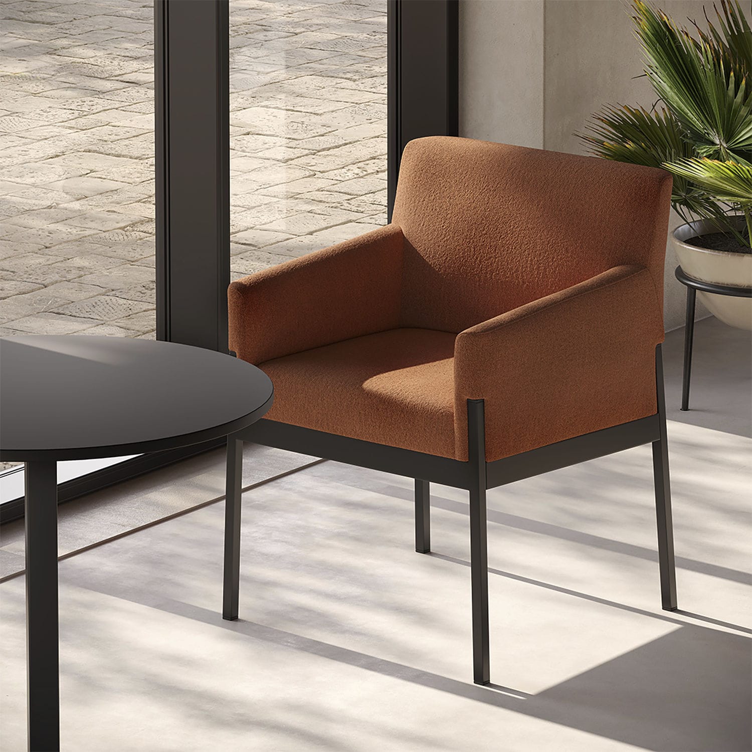 Contemporary visitor armchair - STAND - Frezza - fabric / foam / wooden