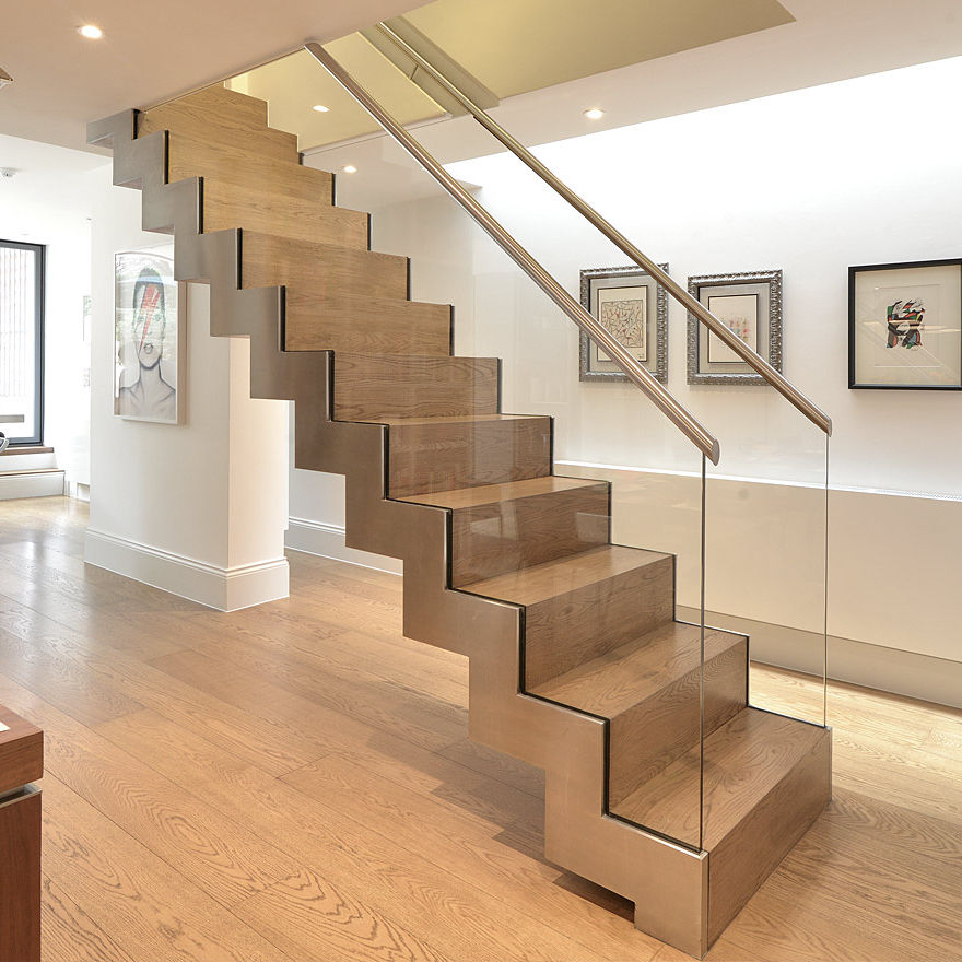 Straight staircase - LONDON - elite metalcraft - wooden step / steel ...