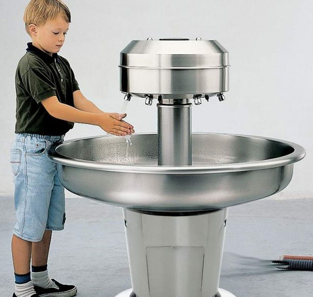 Hand basin with post - ISN - Intersan - round / stainless steel ...