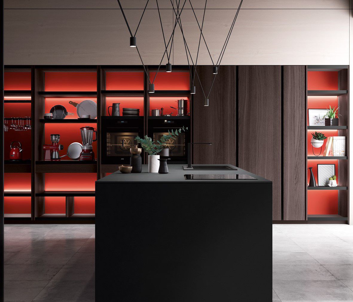 Contemporary kitchen - MÉNTA_04 - MITON - wood veneer / smoked glass ...