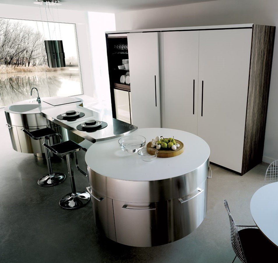 Contemporary kitchen - RONDÒ - MITON - metal / island / silver-colored