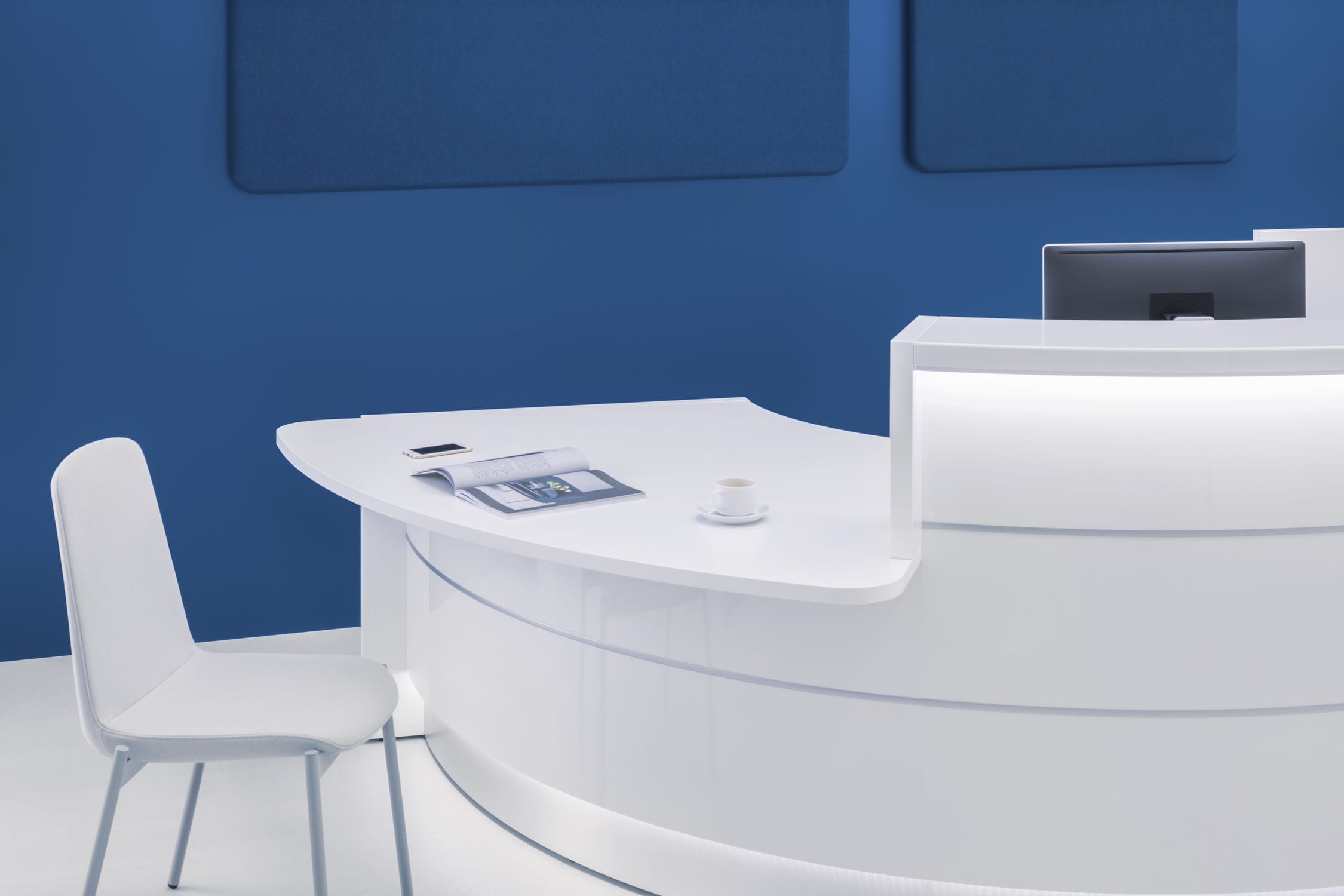 Semicircular reception desk - VALDE: LAV07L - MDD - laminate / aluminum ...