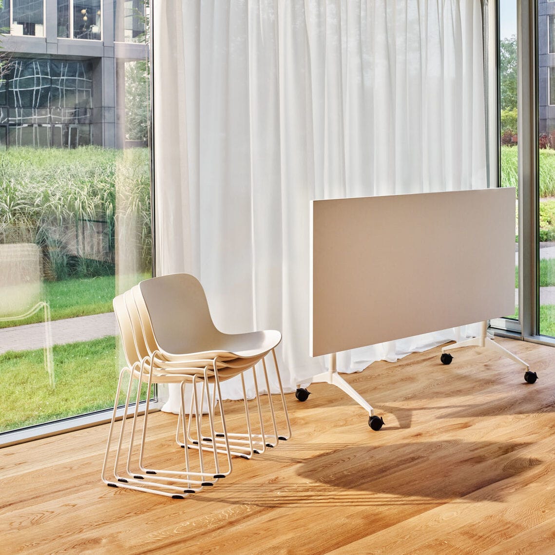 Contemporary table - REVI - MDD - laminate / melamine / metal base