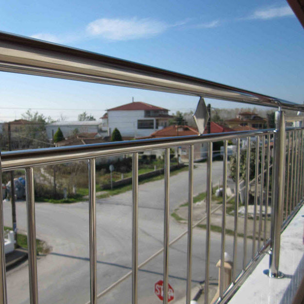 Balcony with panels - pure inox - with bars / glass / stainless steel