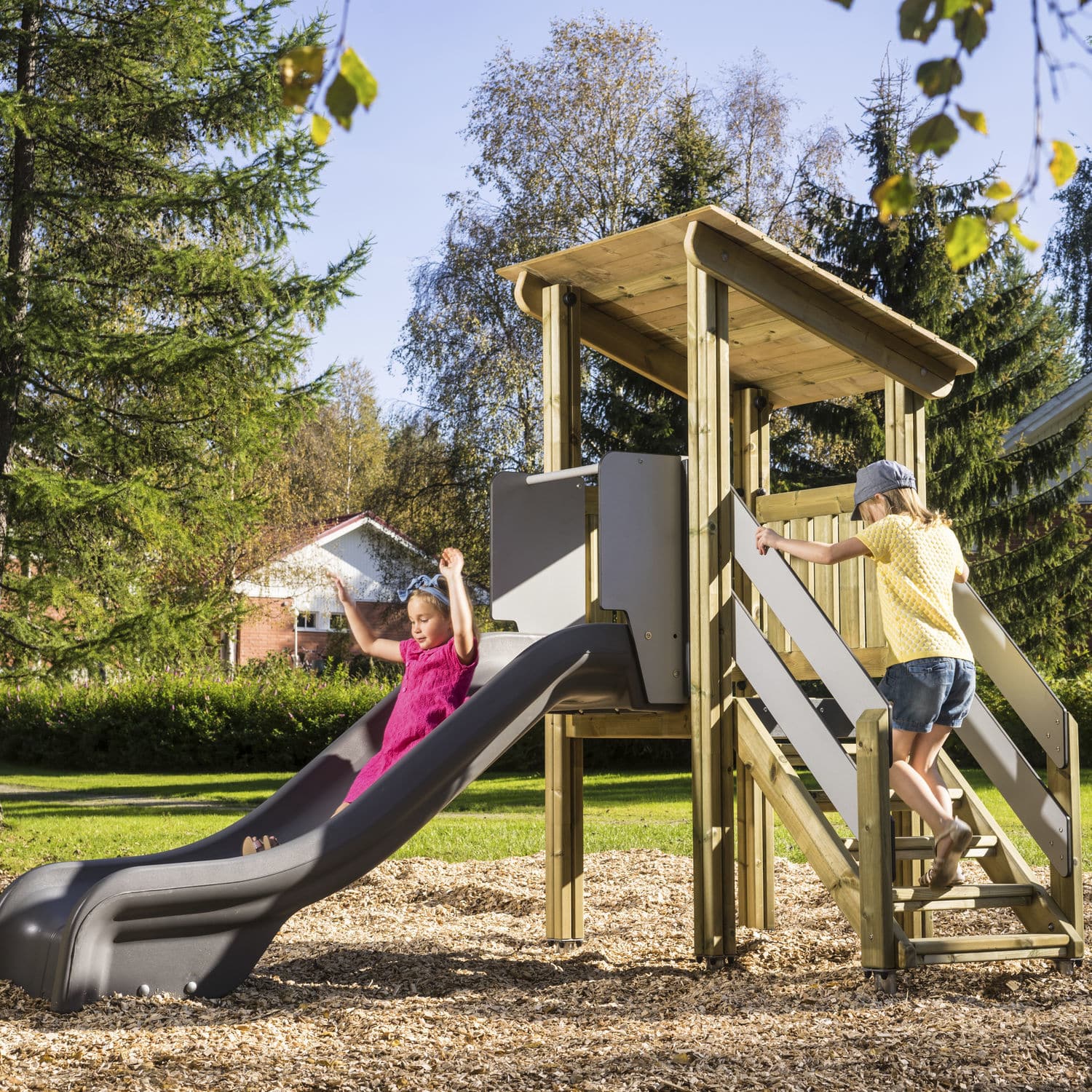 Upright slide - 175030 - Lappset - for playground / wooden / sheltered