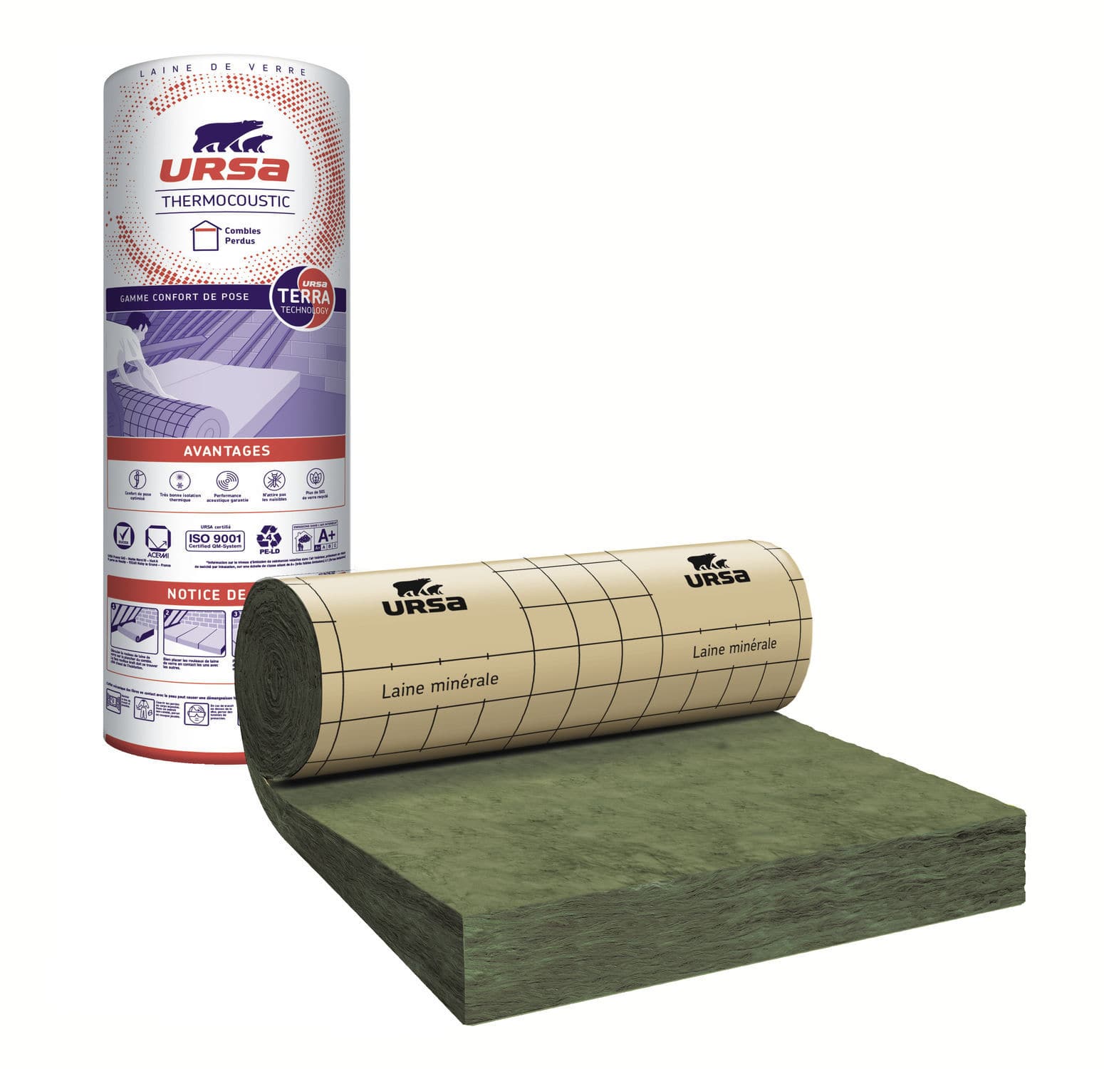 Thermal-acoustic insulation - THERMOCOUSTIC : 38 RP - URSA France - glass wool / roll / for ceiling