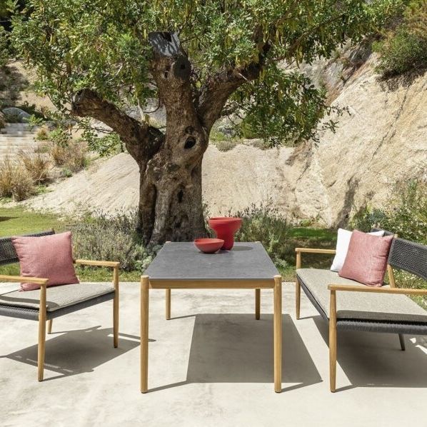 Contemporary dining table - DOLCEVITA - TALENTI - sandstone / teak base / rectangular