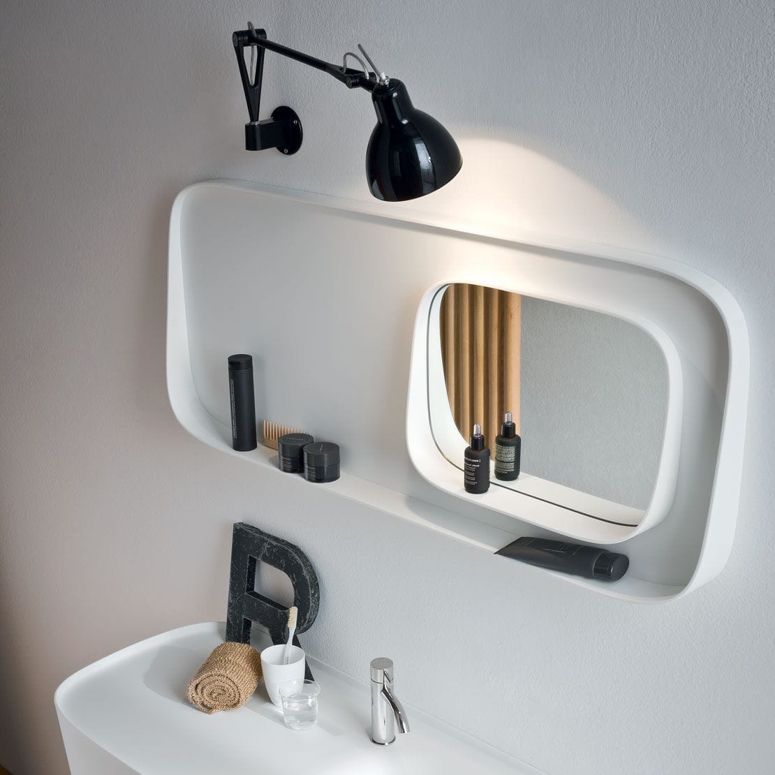 Wall-mounted mirror - Fonte - Rexa Design - contemporary / rectangular / Corian®