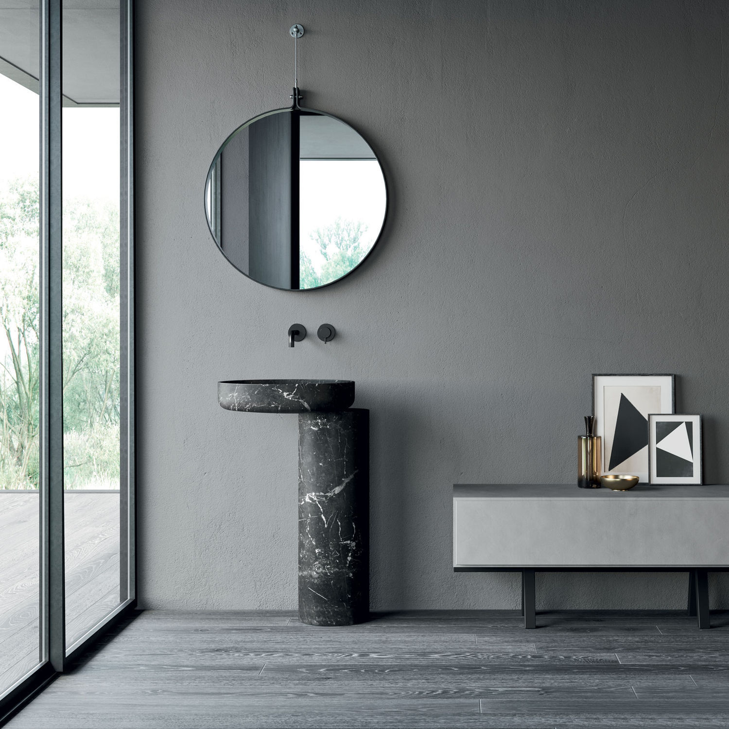 Hanging mirror - Hammam - Rexa Design - contemporary / round / Corian®