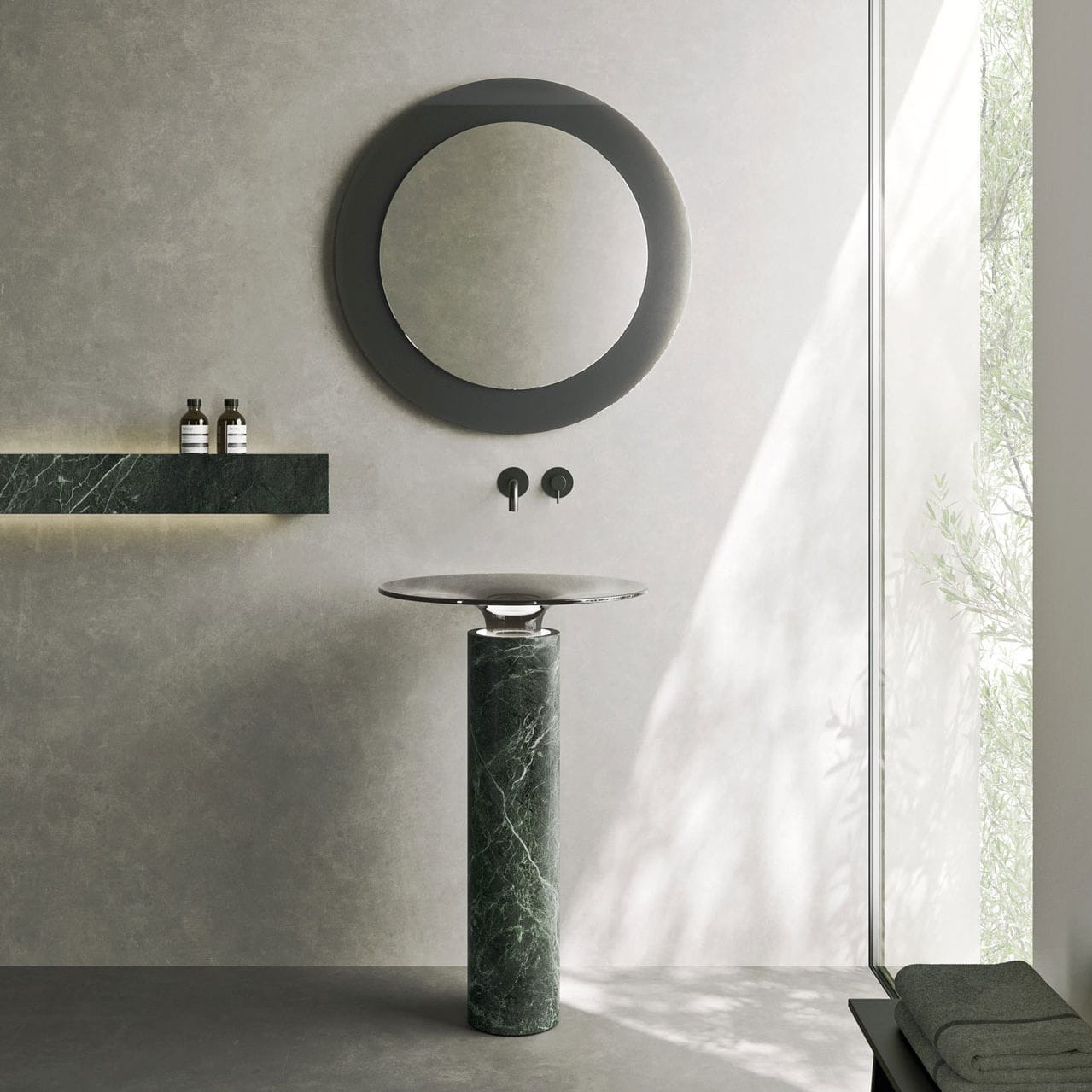Floor-standing washbasin - Pure - Rexa Design - Corian® / Korakril™ / Carrara marble