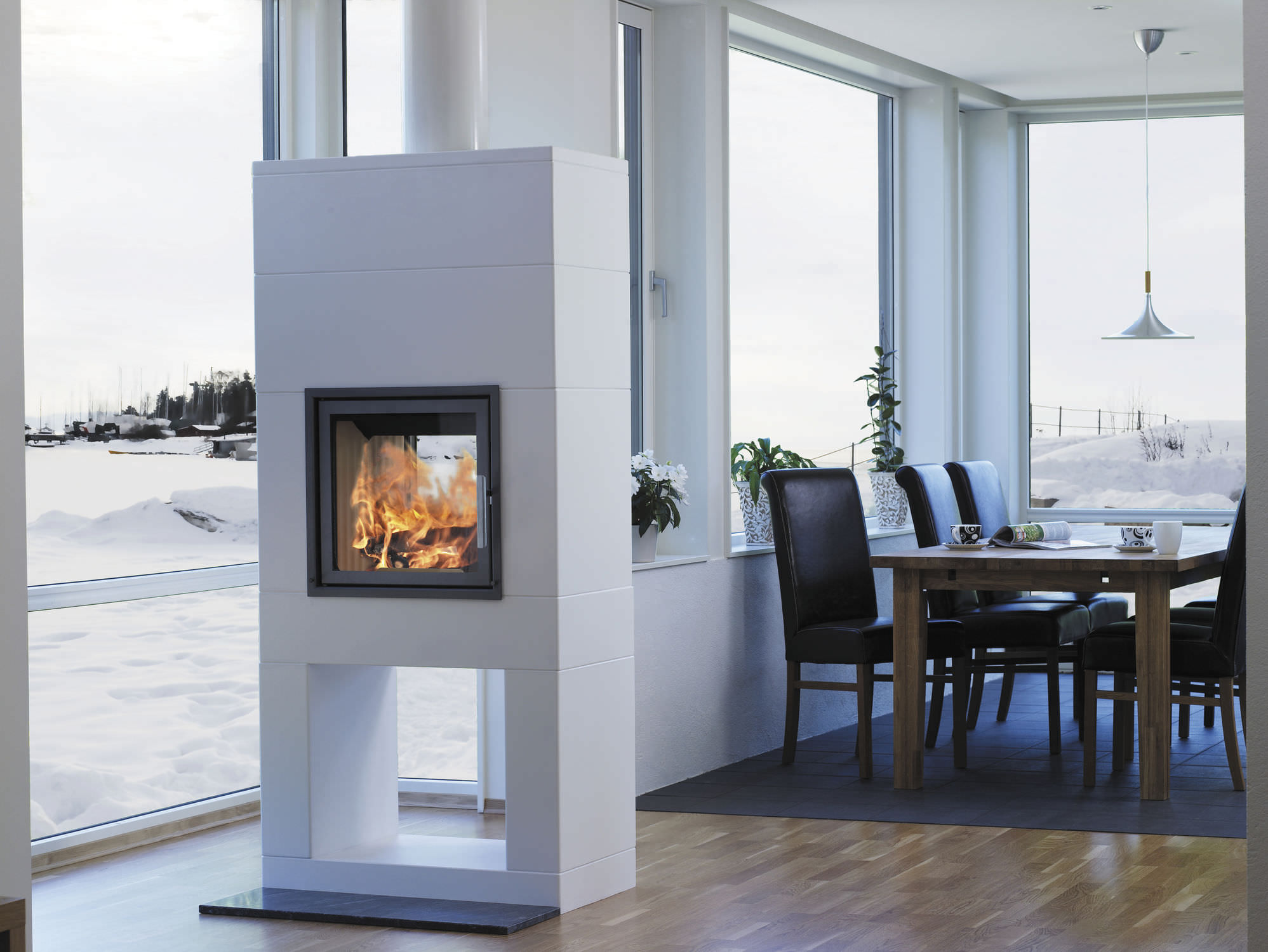 Wood-burning fireplace - TOKYO PLAT - Nordpeis - built-in / double ...