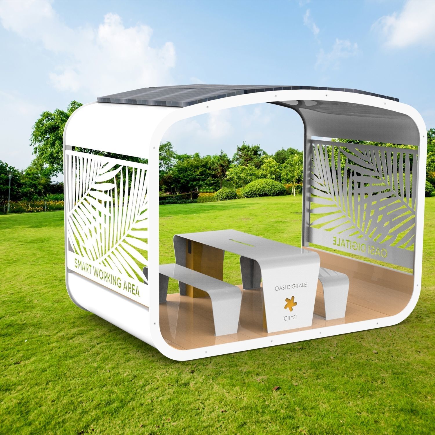 Wooden gazebo - OASI digitale - CITYSì - metal frame / commercial