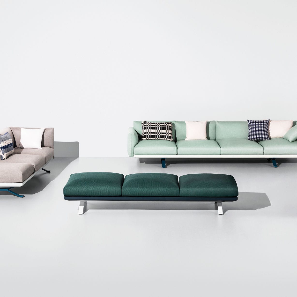 Contemporary upholstered bench - BOMA - KETTAL - fabric / steel / aluminum