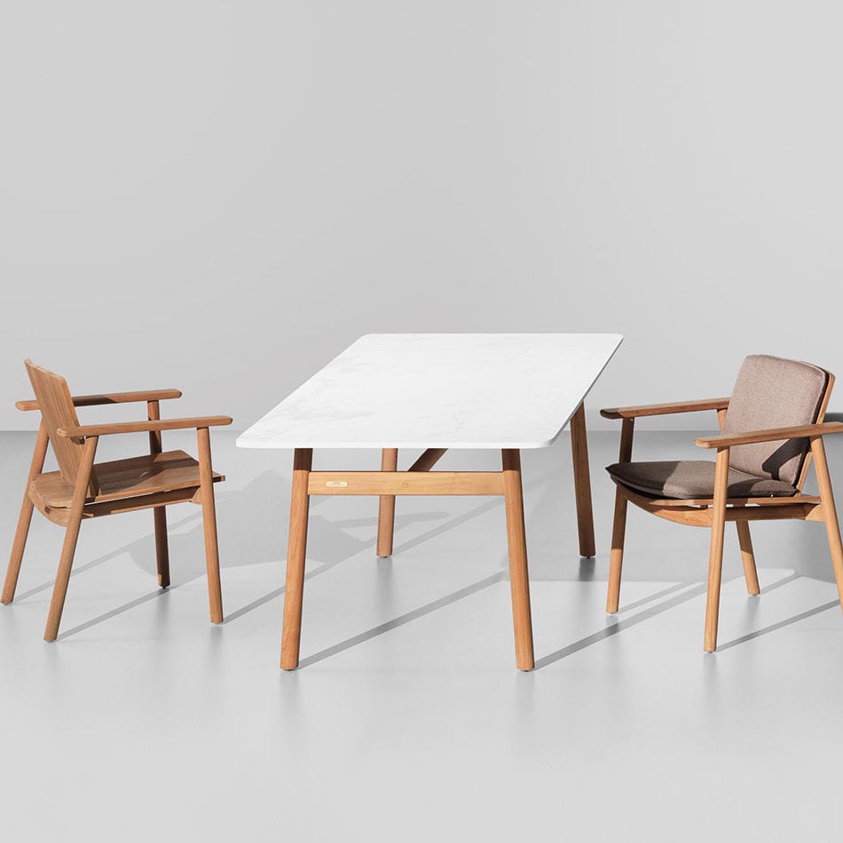 Contemporary dining table - RIVA - KETTAL - teak / marble / teak base