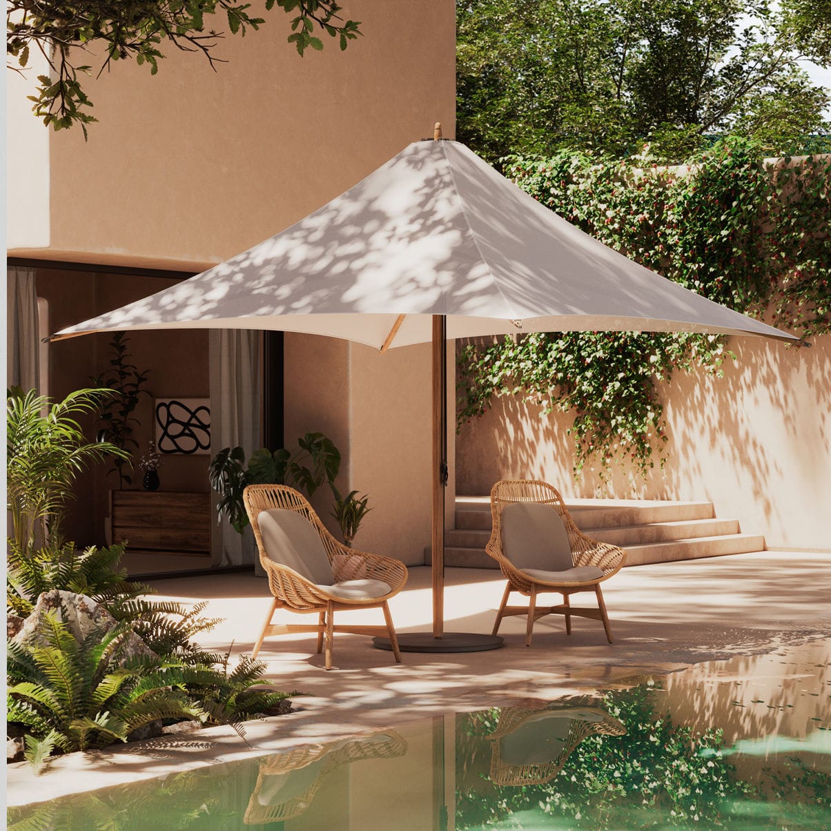 Square parasol - Paladin - KETTAL - mast-centered / fabric / wooden