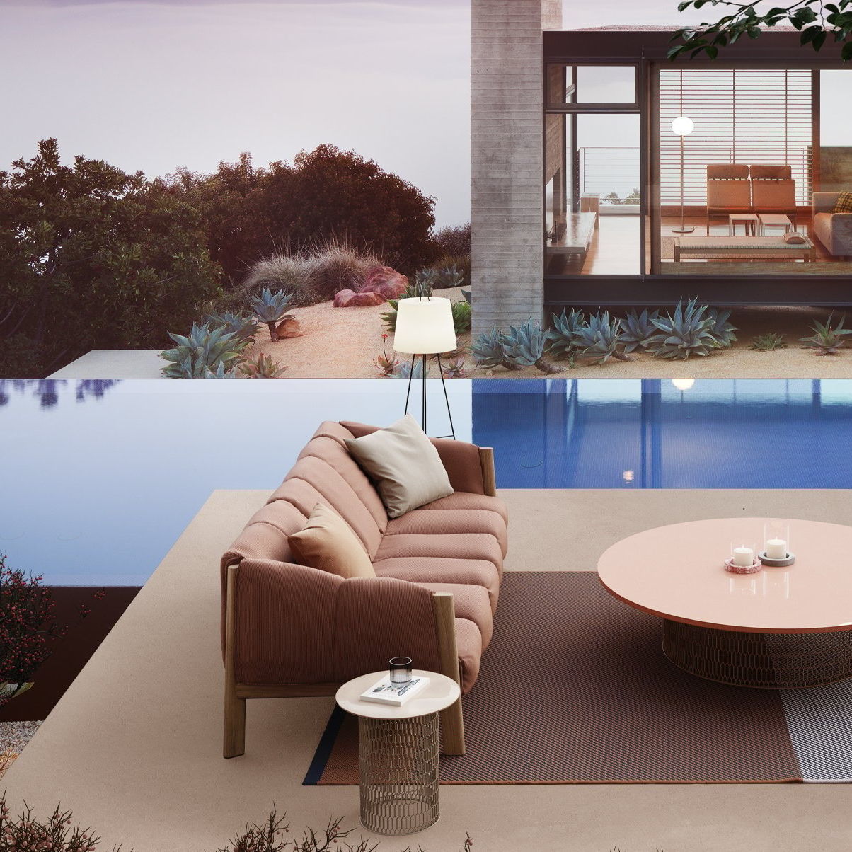 Contemporary sofa - Plumon - KETTAL - outdoor / fabric / with armrests