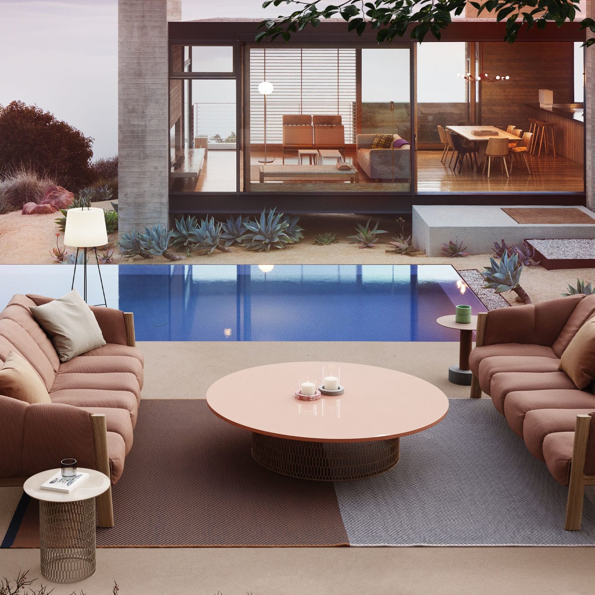 Contemporary coffee table - Mesh - KETTAL - teak / aluminum / marble