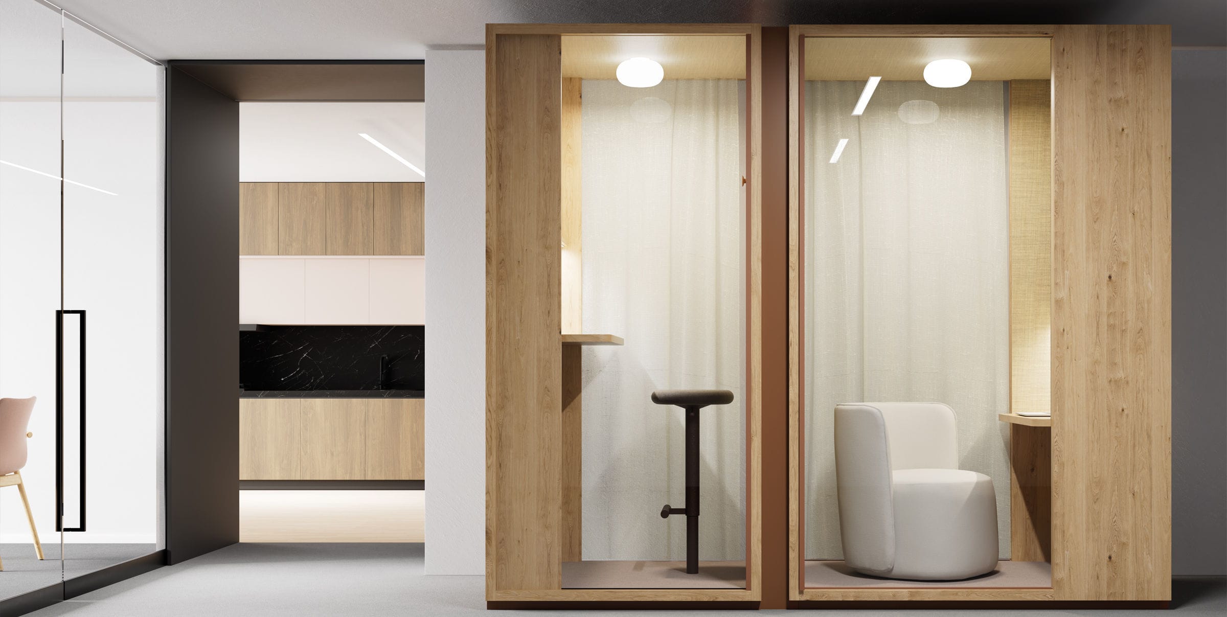 Office phone booth - Kall - KETTAL - wooden / with glass door / soundproof