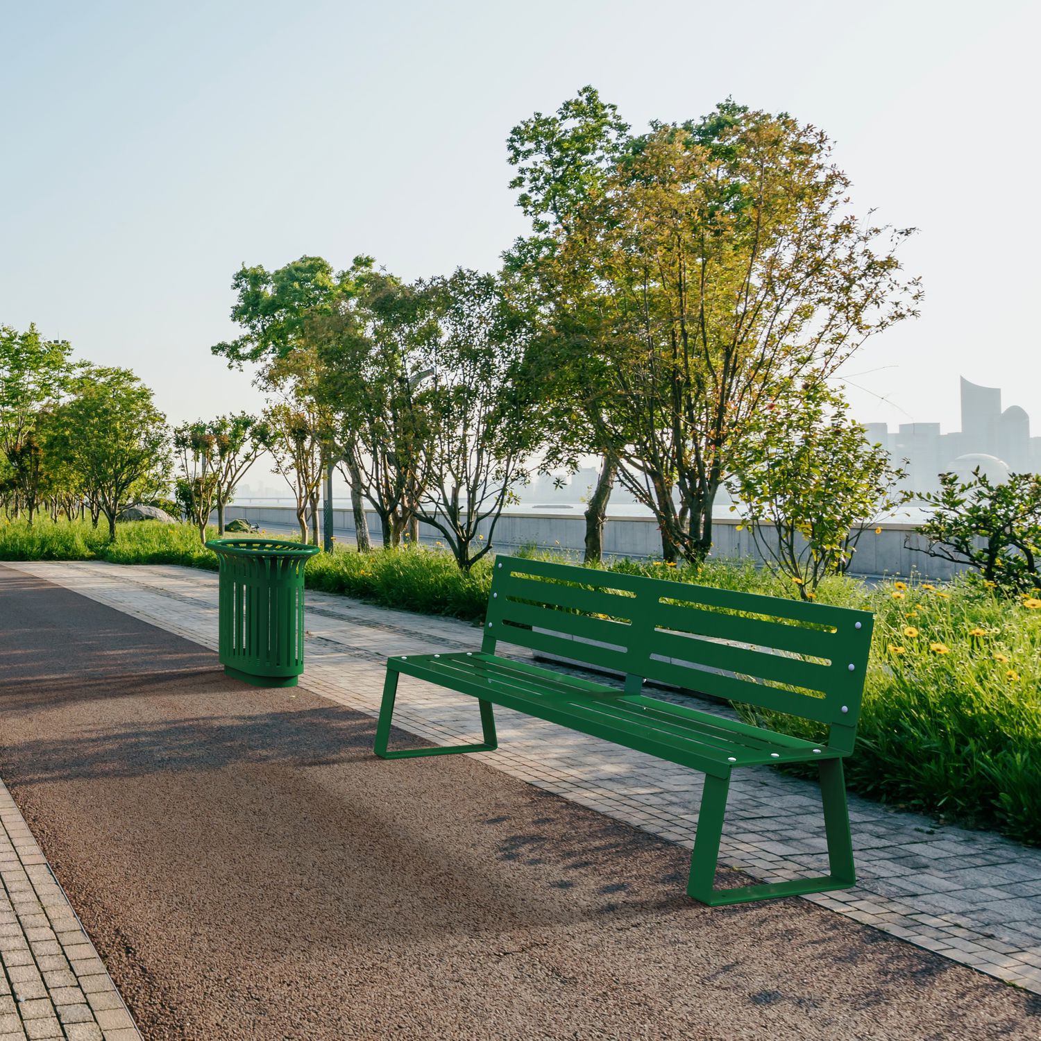 Minimalist design public bench - BALLADE - ROSSIGNOL - powder-coated ...