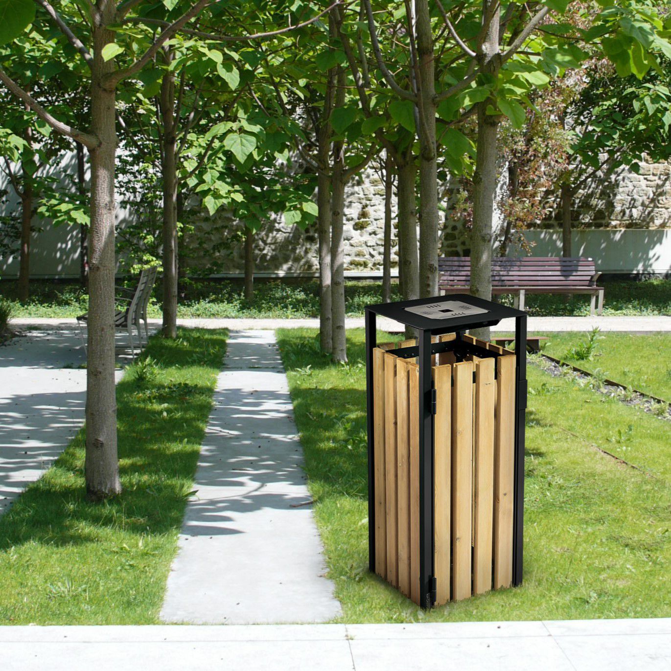 Public trash can - EDEN - ROSSIGNOL - powder-coated steel / brushed ...