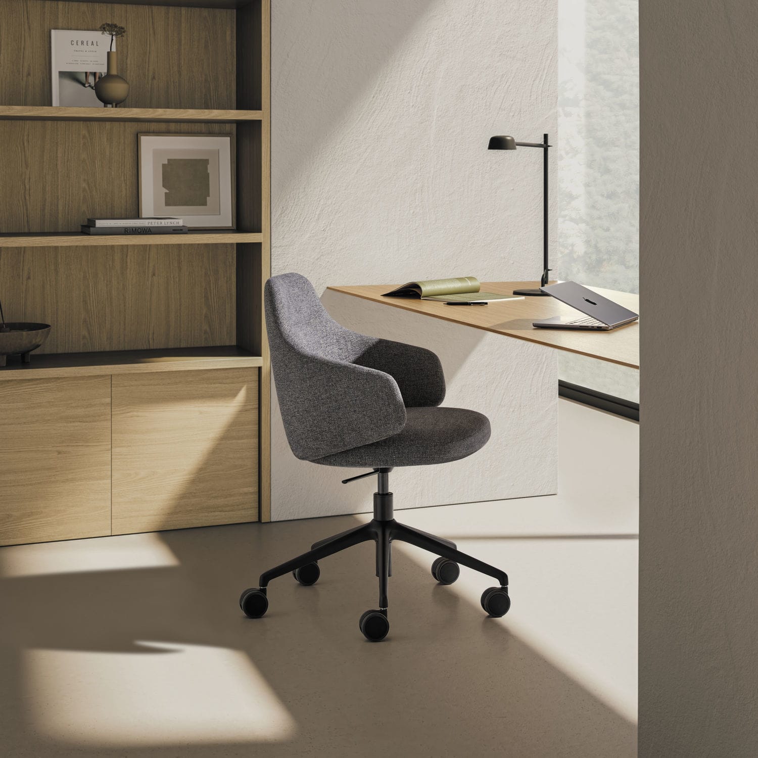Leather task chair - BINAR 60 - INCLASS - fabric / on casters / swivel