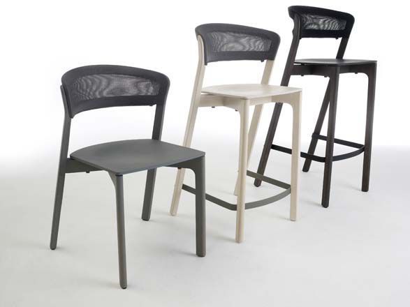 Contemporary bar stool - CAFE - Arco - leather / beech base / upholstered