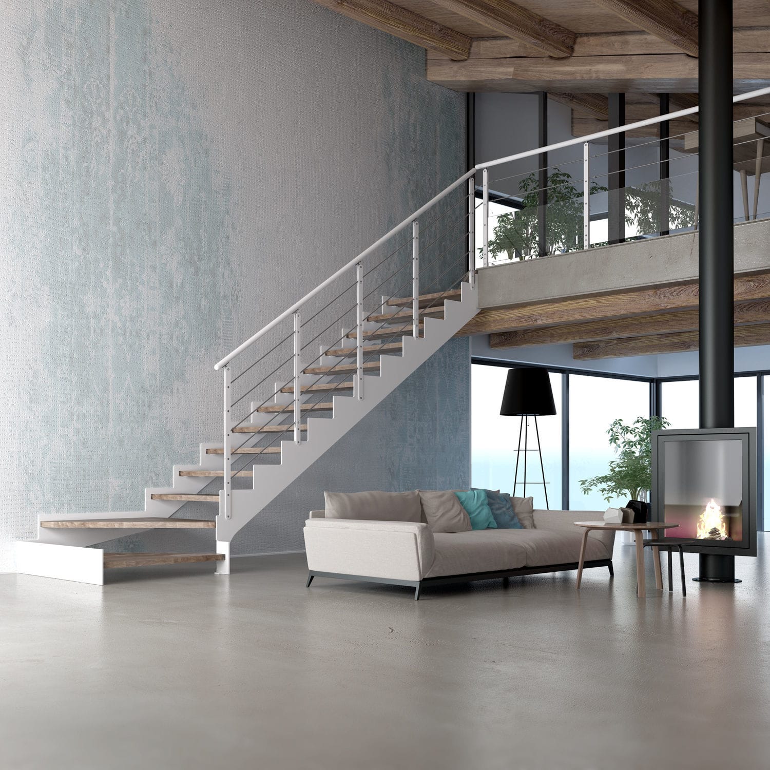 Straight staircase - PLANA POP - TECNOSCALE - quarter-turn / wooden ...