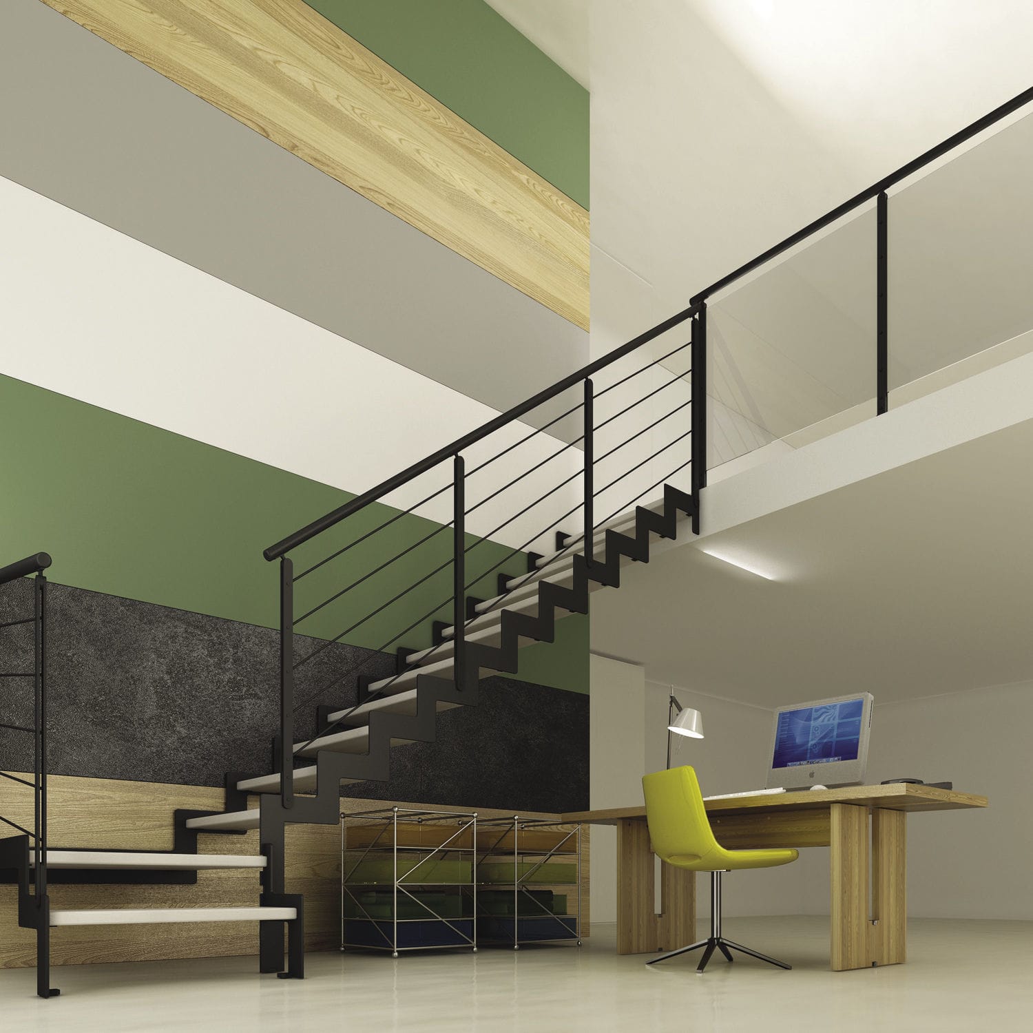 Straight staircase - PLANA POP - TECNOSCALE - quarter-turn / half-turn ...