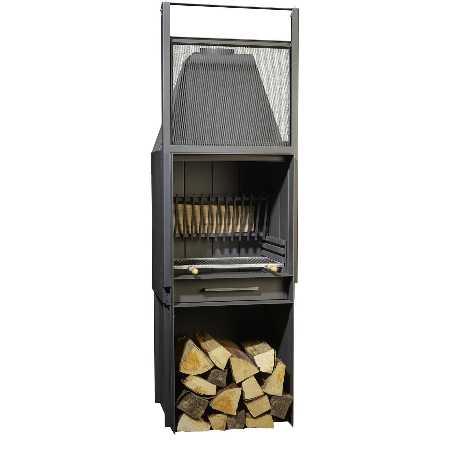 Wood-burning barbecue - JIDÉ - wall-mounted / built-in / steel