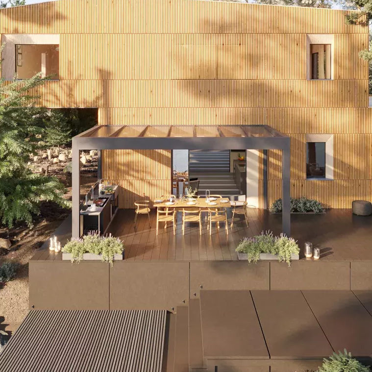 Wall-mounted pergola - B800 - Brustor - self-supporting / aluminum / glass