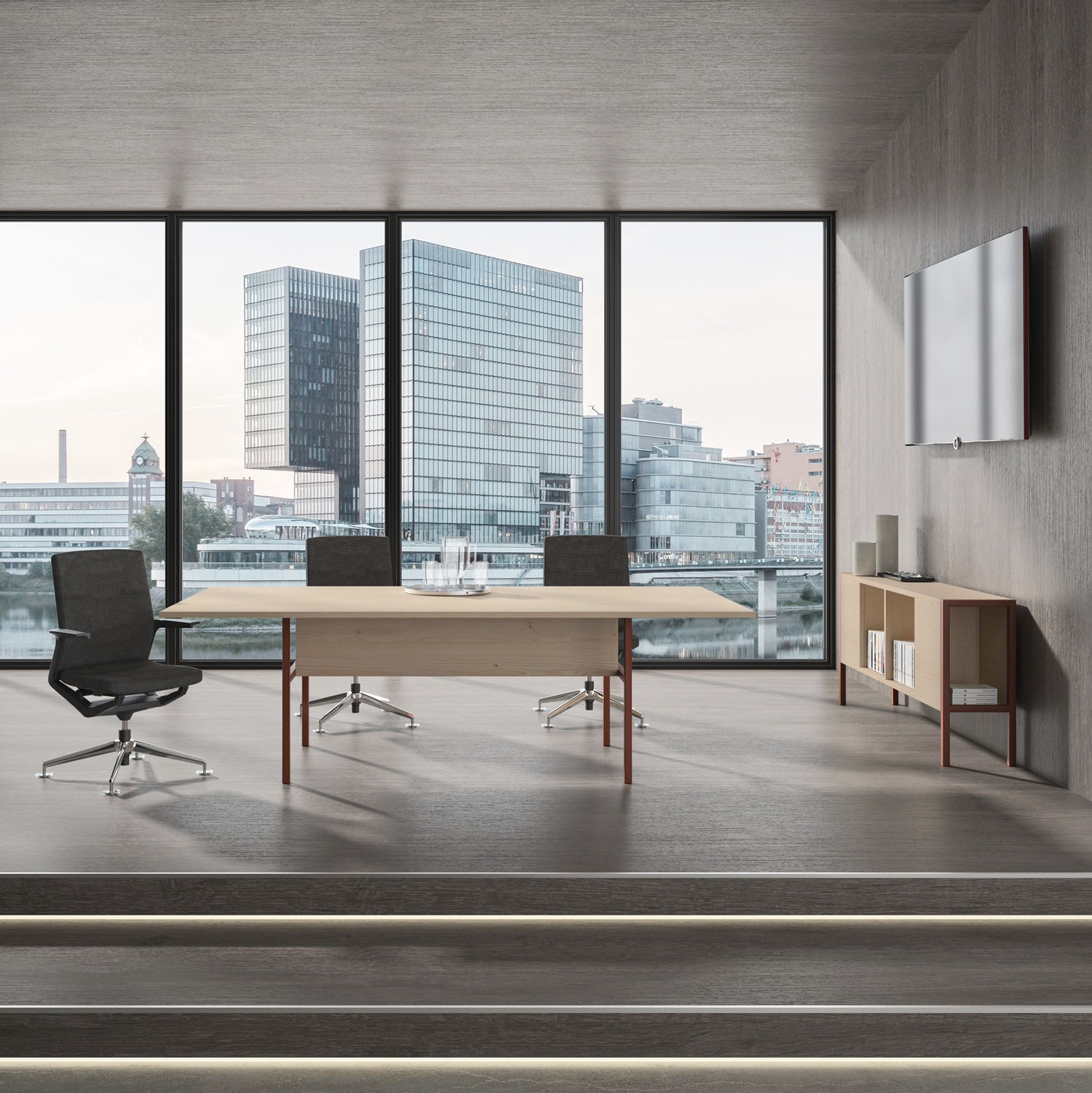 Contemporary boardroom table - PIEM - Ofifran - wooden / metal base / rectangular